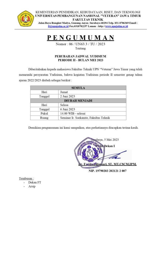 Pengumuman : Perubahan Jadwal Yudisium Periode II T.A. 2022/2023 ... Pengumuman : Perubahan Jadwal Yudisium Periode II T.A. 2022/2023 ...